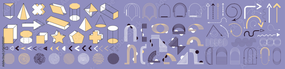 Collection of 95 design elements. Set of geometric shapes, arrows, and ...