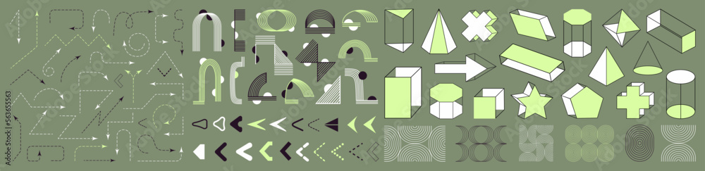 Collection of 95 design elements. Set of geometric shapes, arrows, and ...