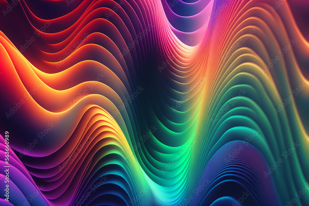 Abstract colorful gradient wave 3d rendering, white background ...