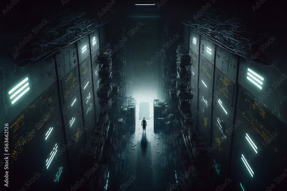 Server room, computer data center, illustration digital art, AI ...