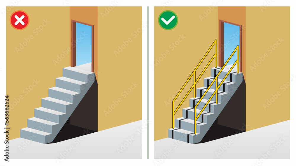 Missing handrail on the staircase for people access. Unsafe work ...
