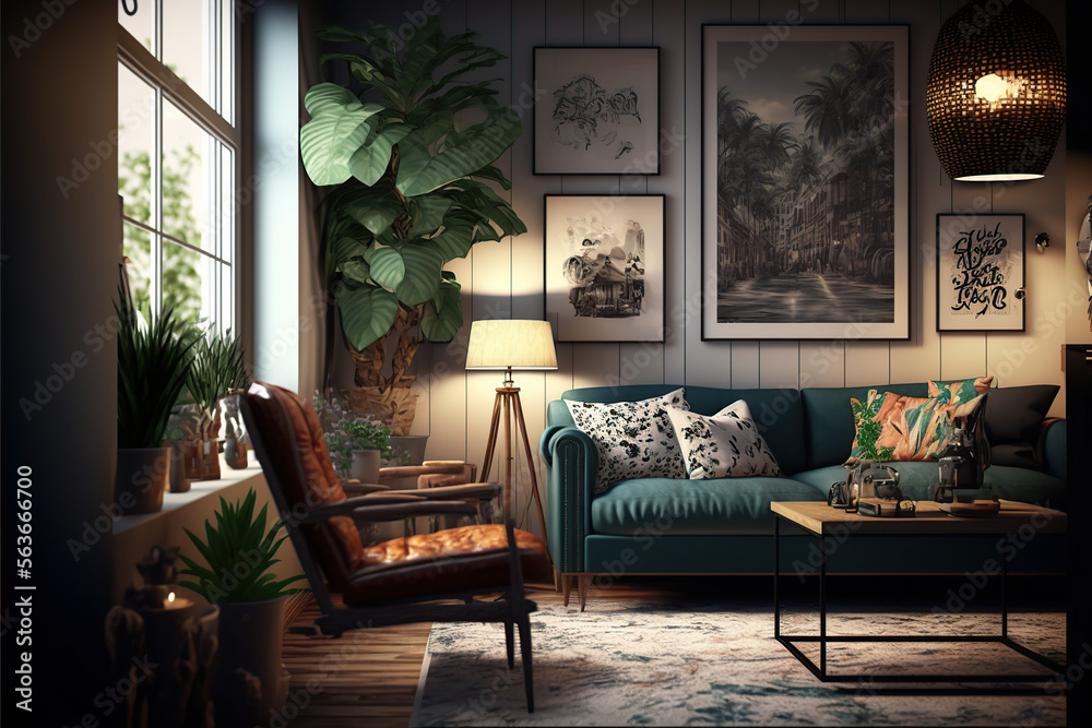 Modern cozy living room background interior design Stock Illustration ...