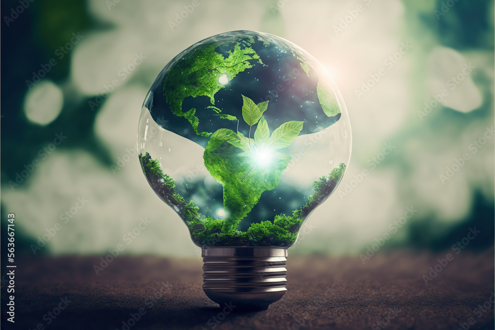 Light bulb with green earth , Sustainable development, ecology and ...