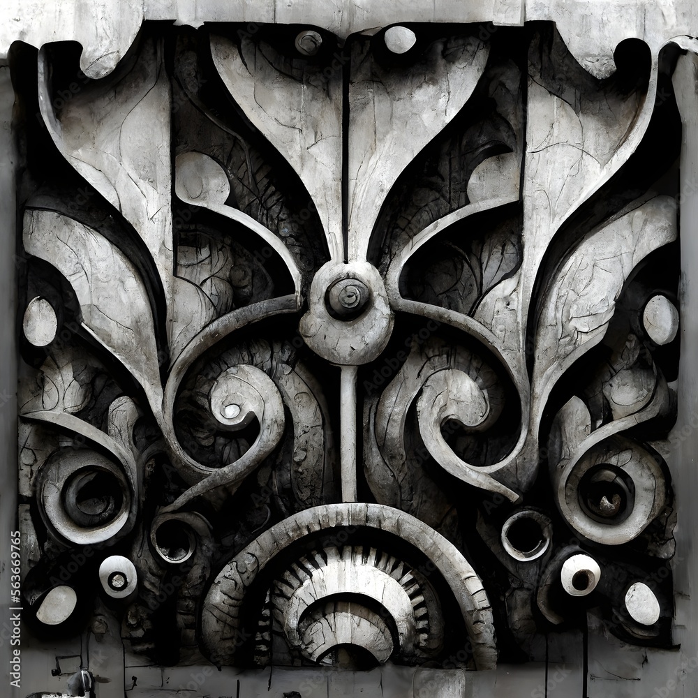 steampunk designed wall front view facede texture 3dcoat stencil black ...