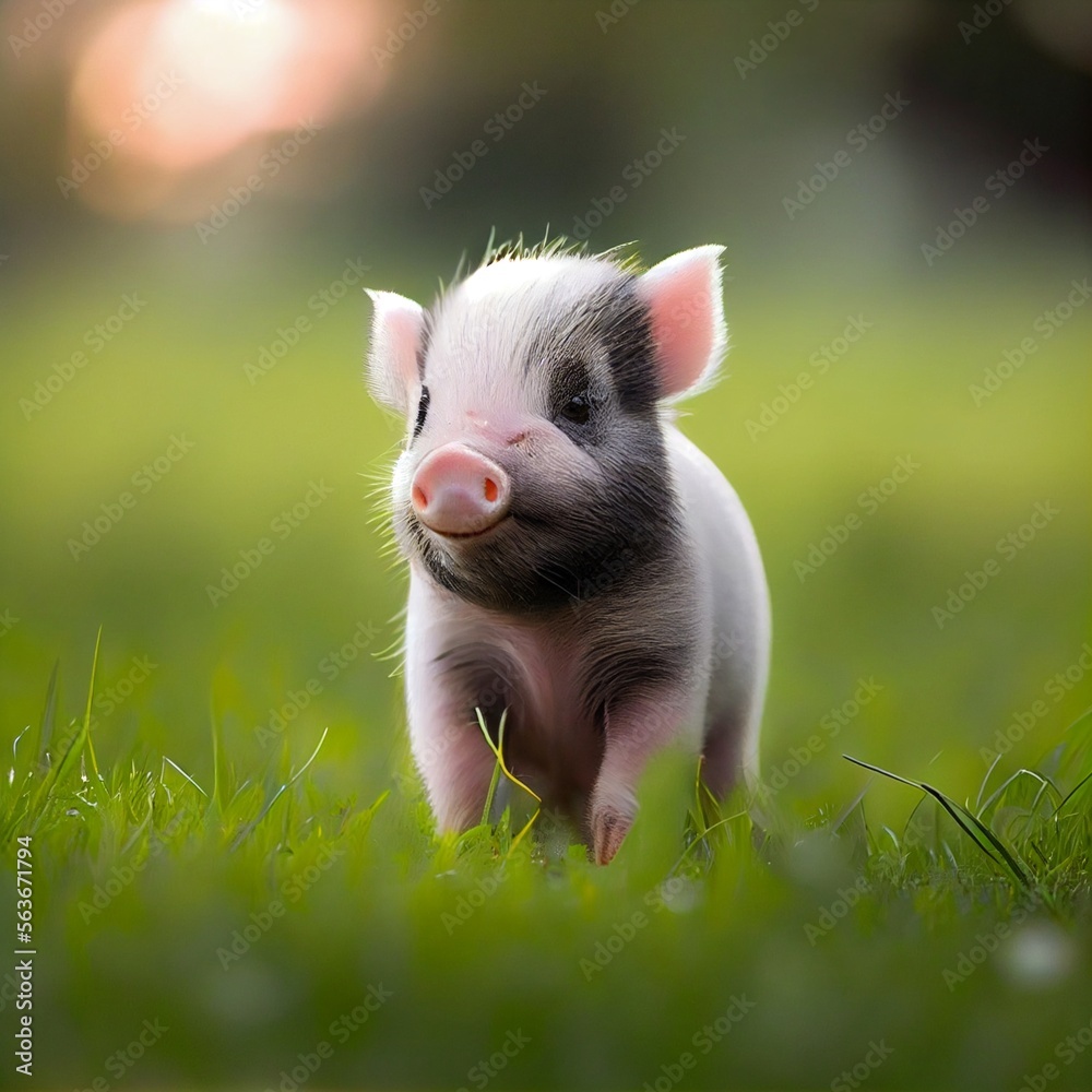 This is a cute mini pig the size of a thumb with a blurry. generative ...
