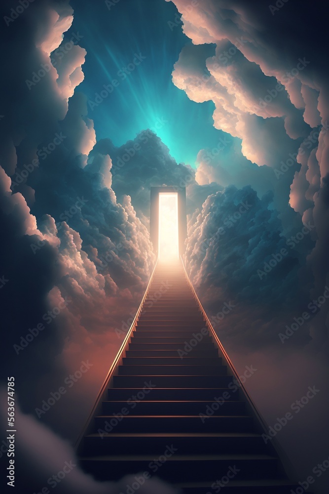 Heaven - stairs going to heaven and clouds, sky art illustration ...