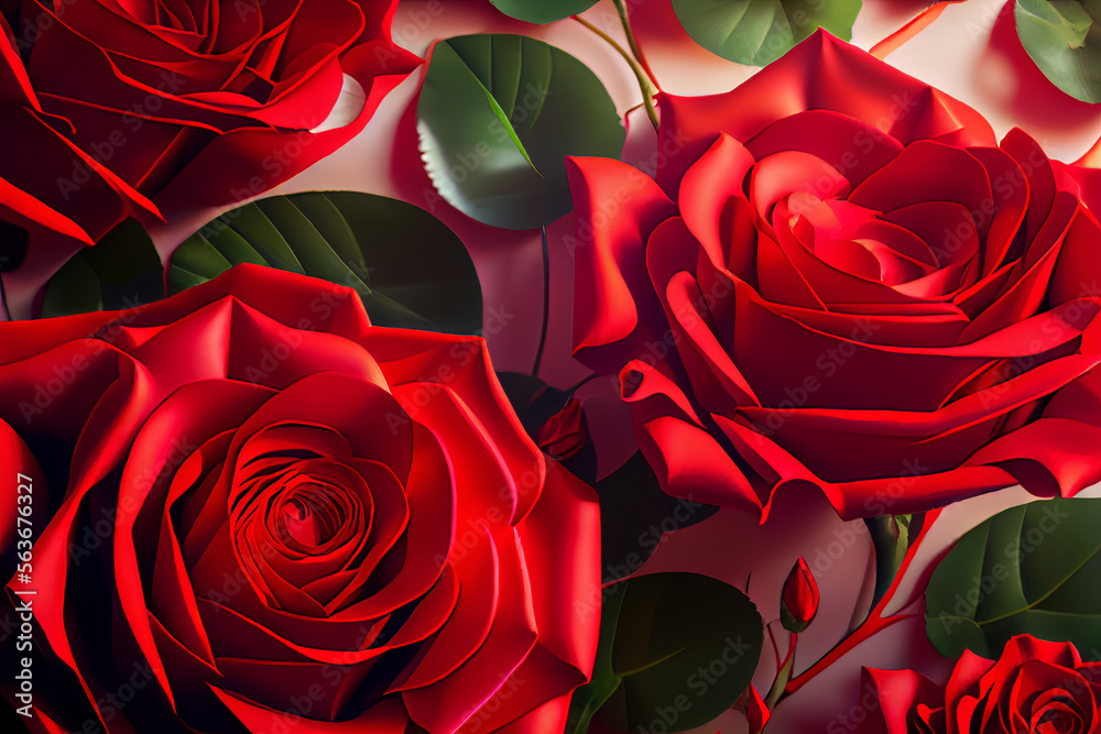 Beautiful background with red roses. Created with Generative AI ...