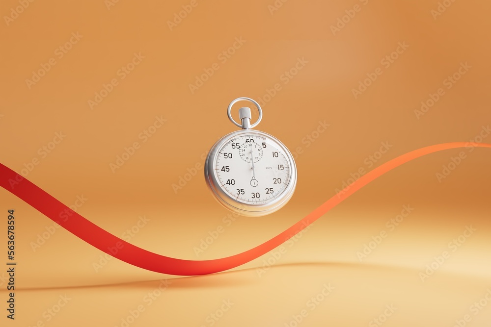 the concept of timing in sports. stopwatch on a brown background. 3D ...