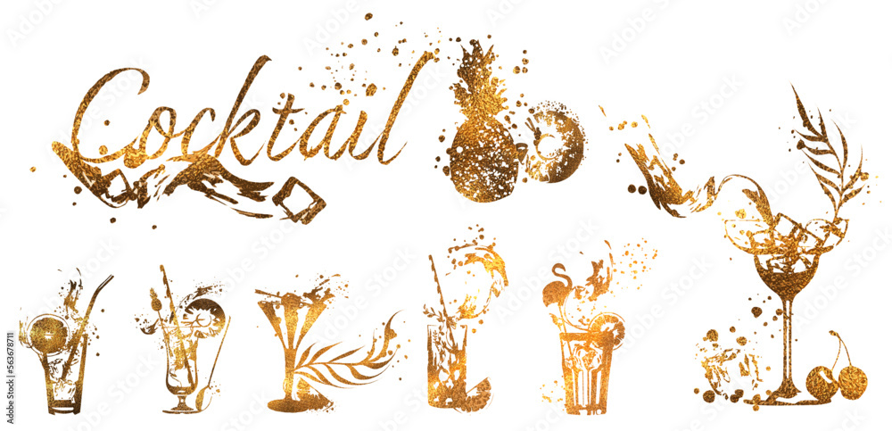 Set of cocktail glasses - Cocktail bar menu. Vector elements for ...