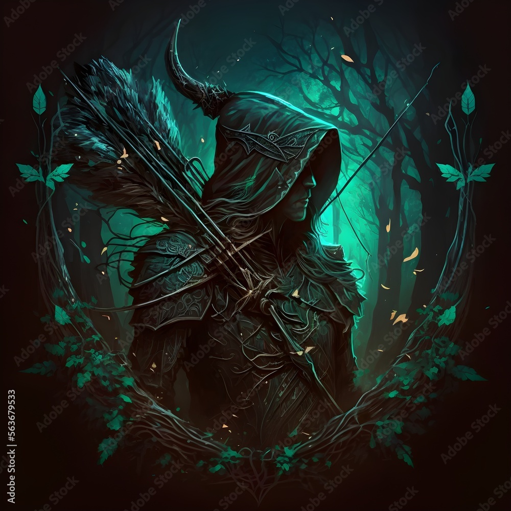 archer warrior in the scary forest Stock Illustration | Adobe Stock