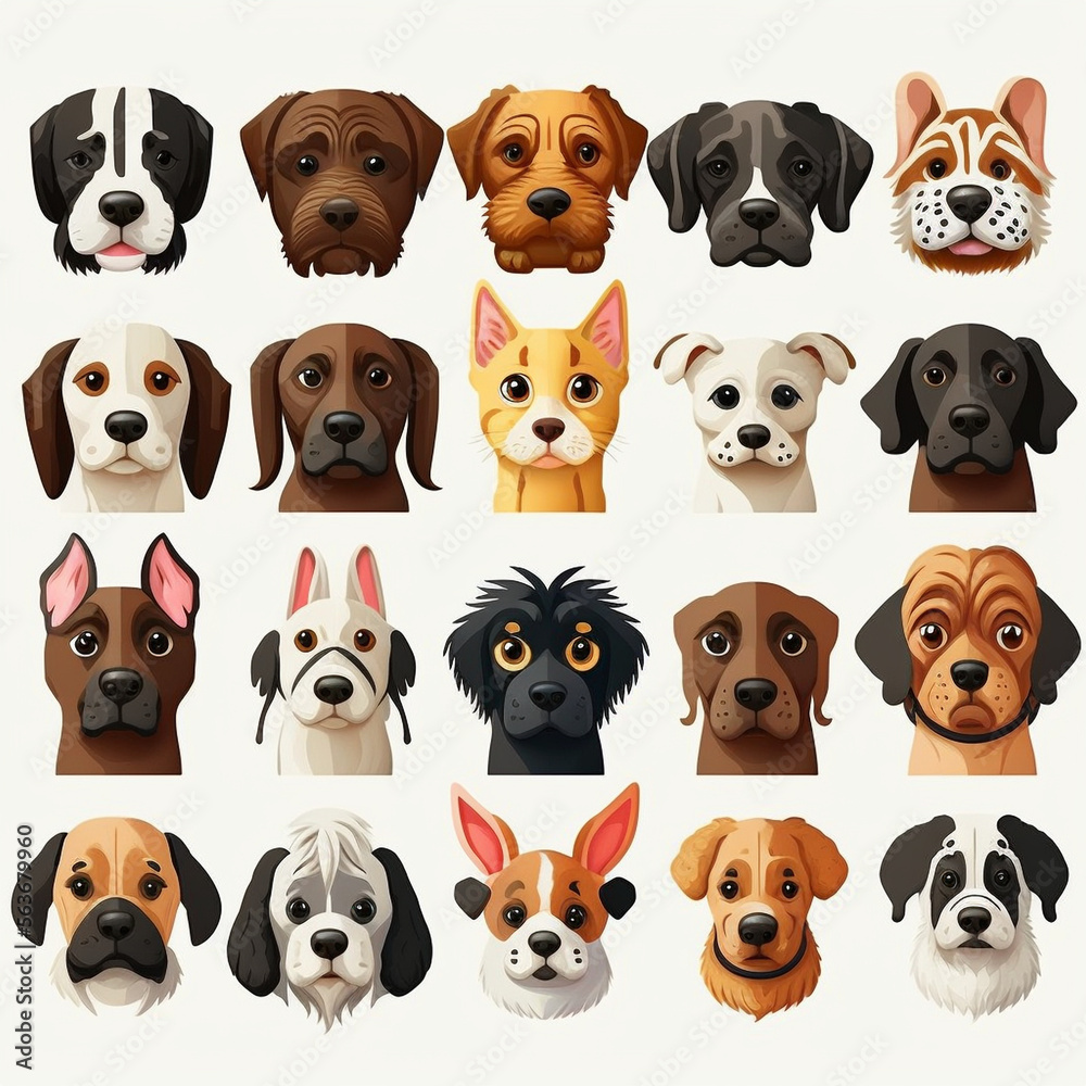 dogs emoji sticker pack set, different colours, colourfull, white ...