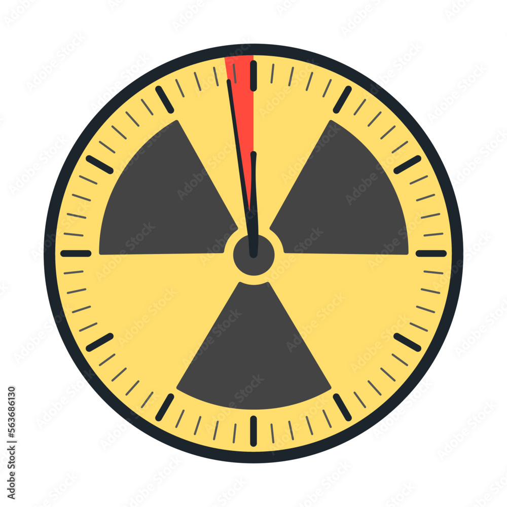 Doomsday alarm poster with radiation symbol. Doomsday clock. Symbol of ...