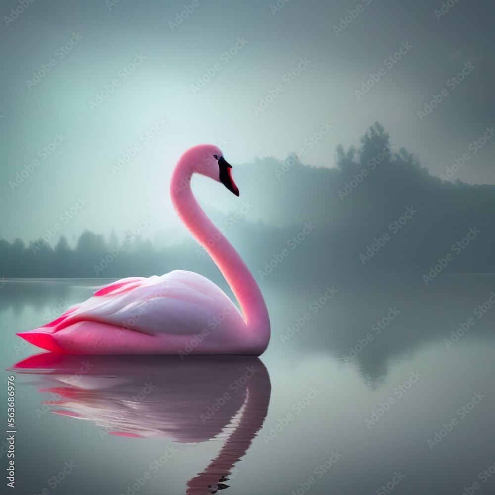 pink swan in water Stock Illustration | Adobe Stock