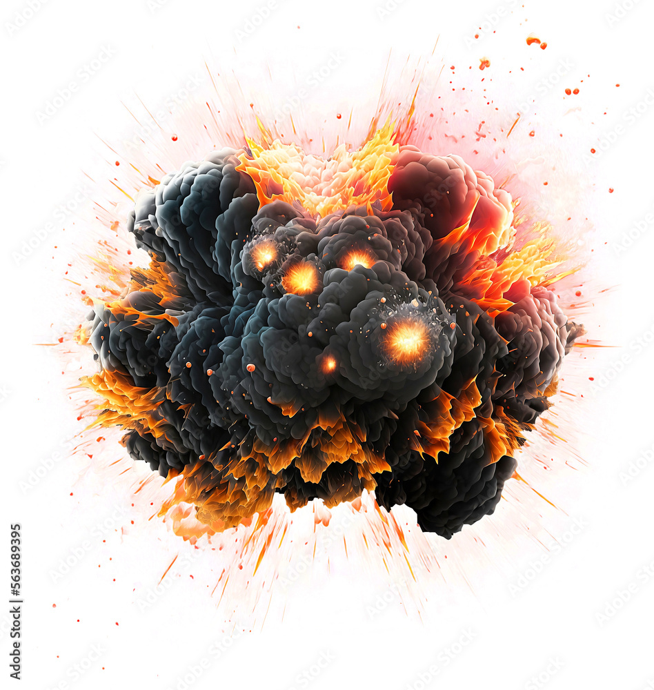 Realistic bomb explosion with colorful streaks. Large fireball with ...