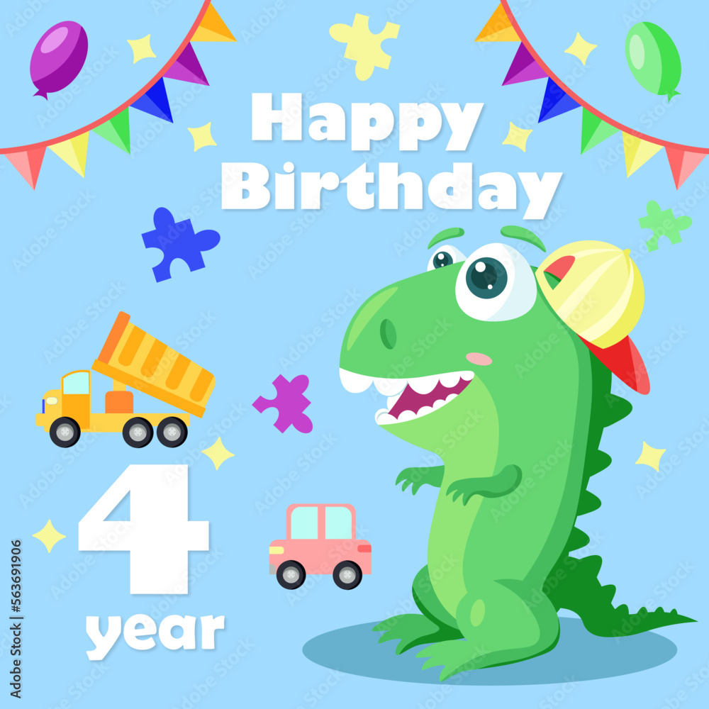 dinosaur birthday greeting card template Stock Vector | Adobe Stock