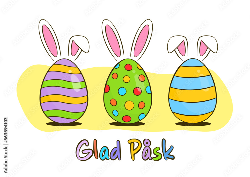 Easter greeting card. Colorful Easter eggs with bunny ears. Happy ...