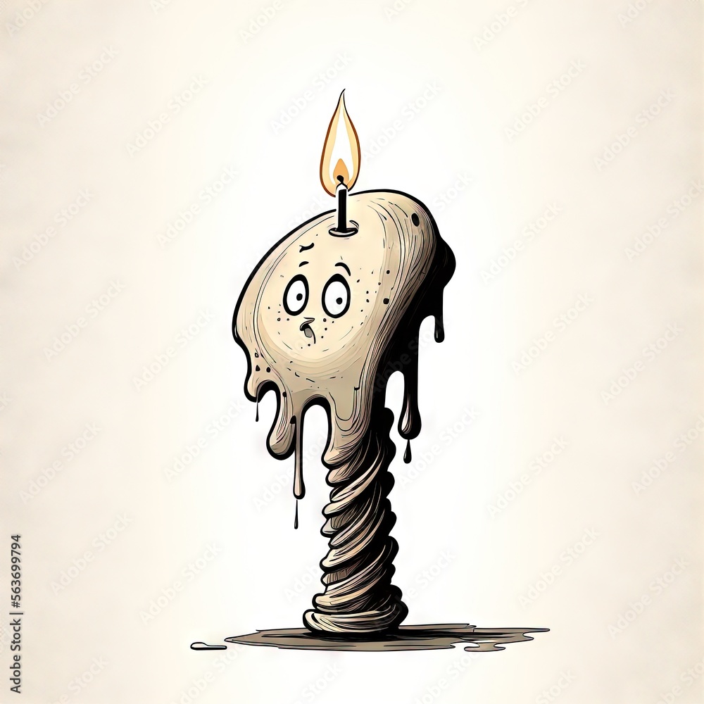 a cartoon of a melting candle with a sad face on it's side and dripping ...