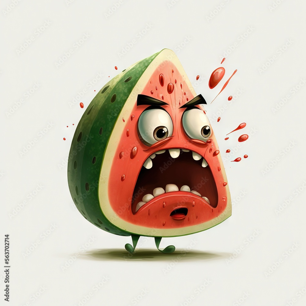 a cartoon watermelon with a face and mouth with blood dripping down the ...