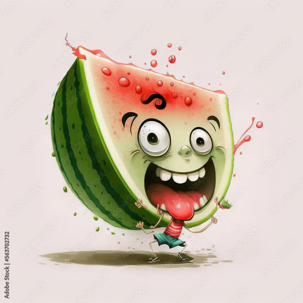 a cartoon watermelon with a funny face and tongue sticking out of it's ...