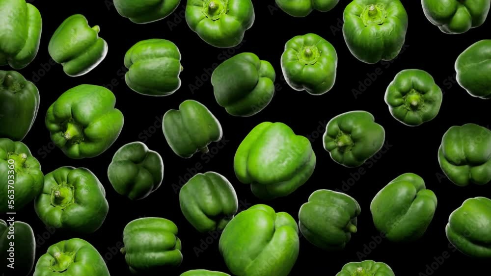 Looping animation featuring a cloud of Green Bell Peppers floating in ...