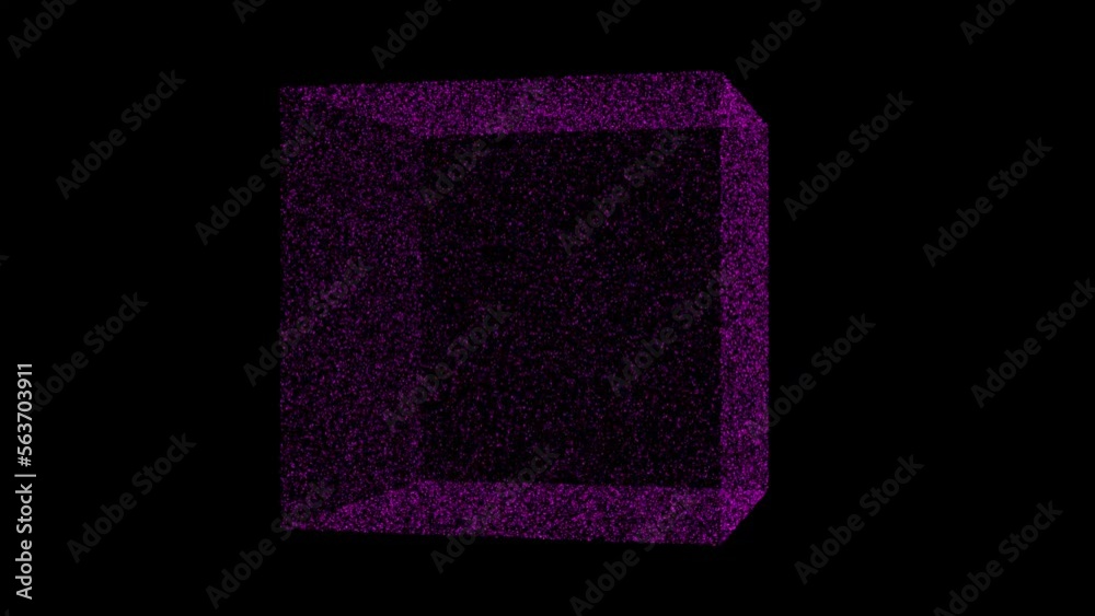 Vidéo Stock 3d Red Cube Object Rotates On Black Background Object Consisting Of Flickering