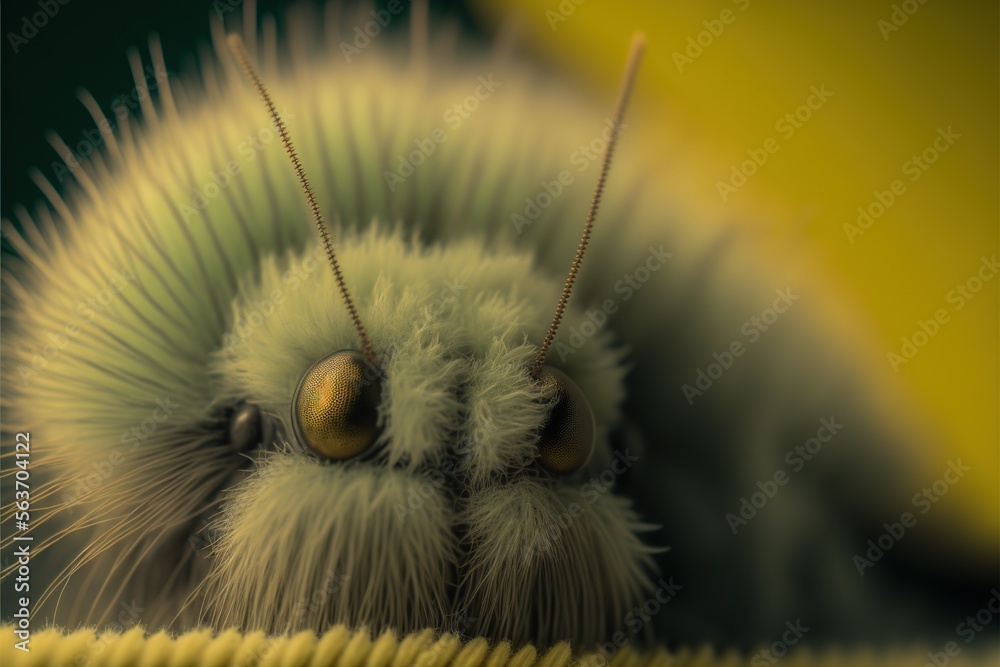 a close up of a fuzzy animal with a yellow background and a black ...