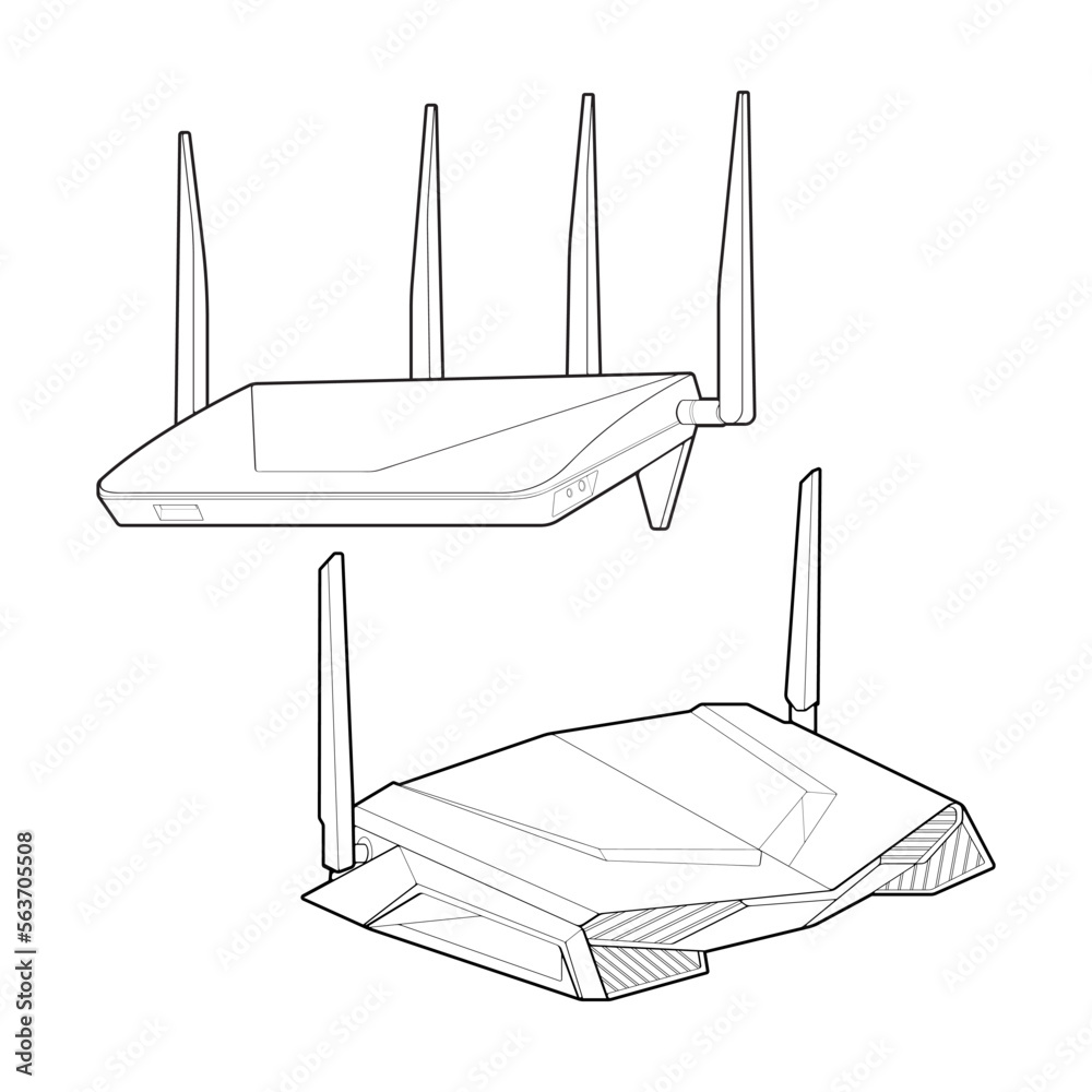 Set router line art vector. Line art vector isolated on white ...