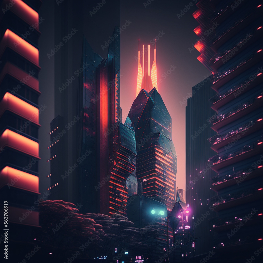 High-rise buildings of the future in Tokyo neon Stock Illustration ...