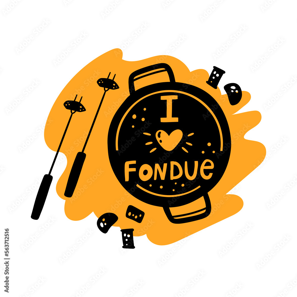 I love fondue hand drawn illustration. Frying pan isolated silhouette ...