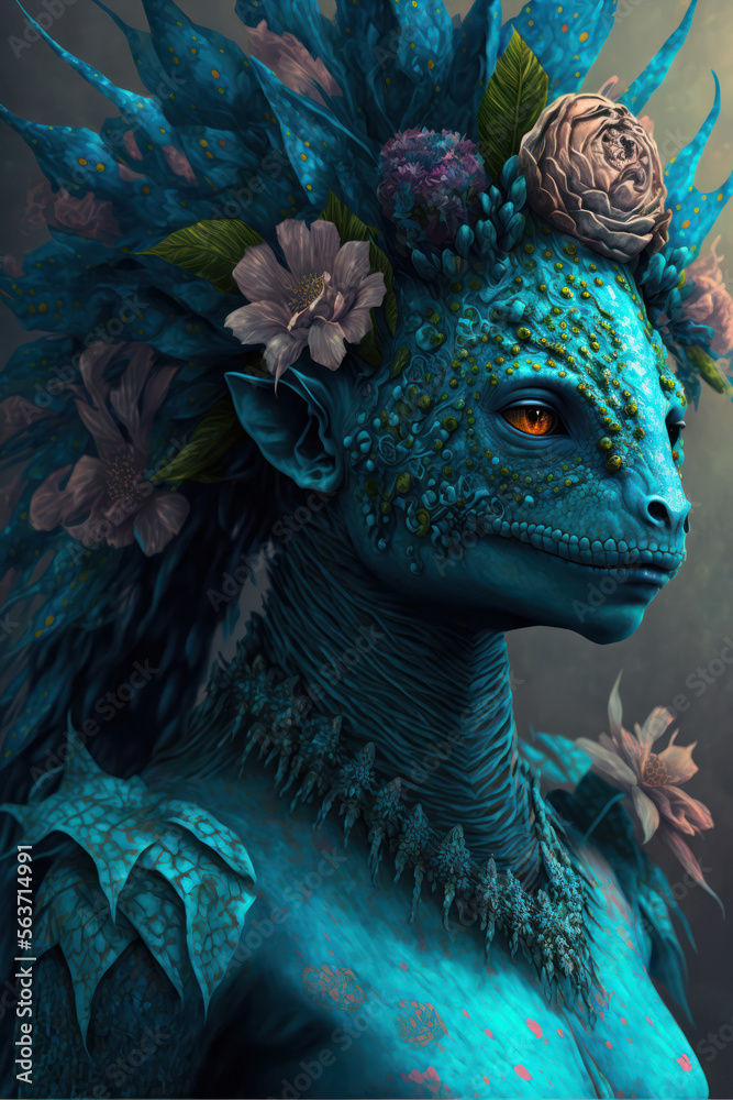 lizard alien, extra-terrestrial. Generative AI image. Stock ...