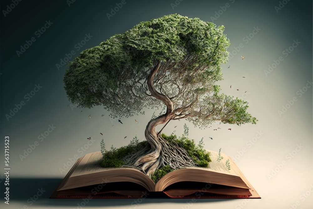 A book with a tree growing out of it. Stock Illustration | Adobe Stock