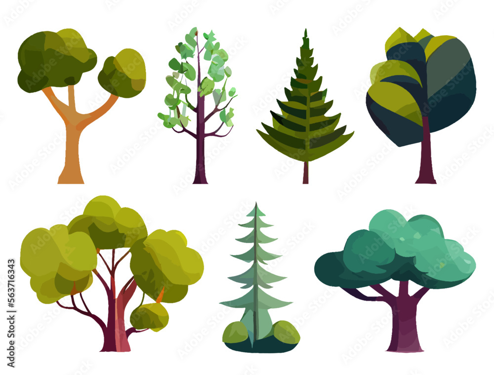 Cartoon collection of trees of different types isolated on white ...