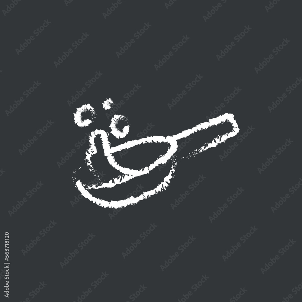 Frying pan linear chalk icon. Hand drawing effect. Vector isolated ...