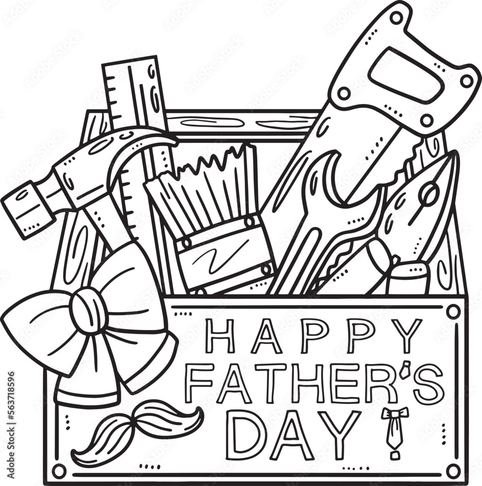 Happy Fathers Day Toolbox Isolated Coloring Page เวกเตอร์สต็อก | Adobe ...