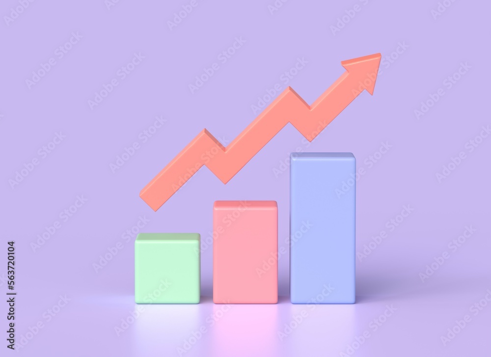 3d graph and arrow icon in cartoon style. business and finance growth ...