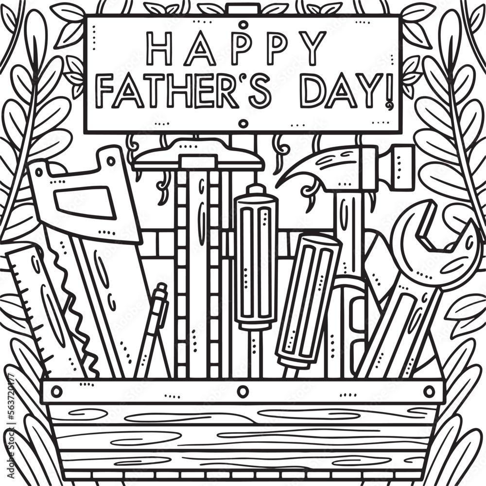 Happy Fathers Day Toolbox Coloring Page for Kids Stock Vector | Adobe Stock Happy Fathers Day Toolbox Coloring Page for Kids Stock Vector | Adobe Stock