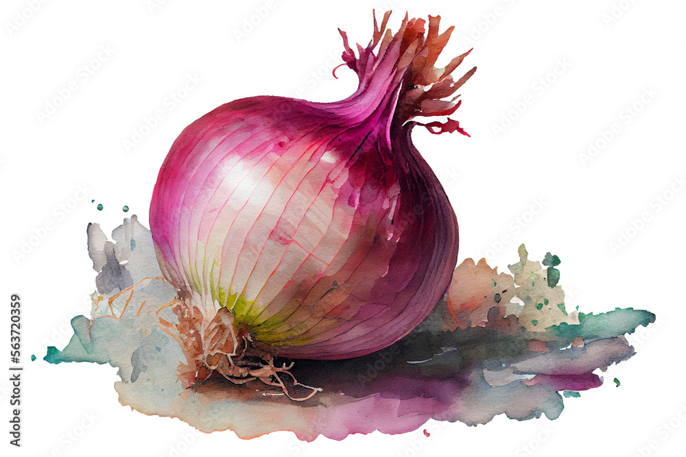 Red onion on a white background, watercolor drawing. Generative AI ...