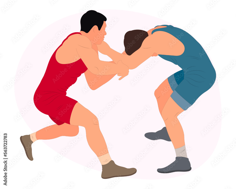 Vector athletes wrestlers in the fight, duel, fight. Figures of strong ...