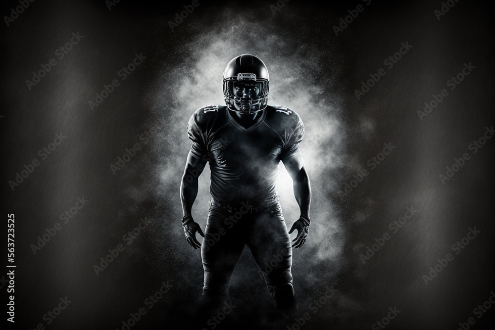 Football player man player holding american football on black ...