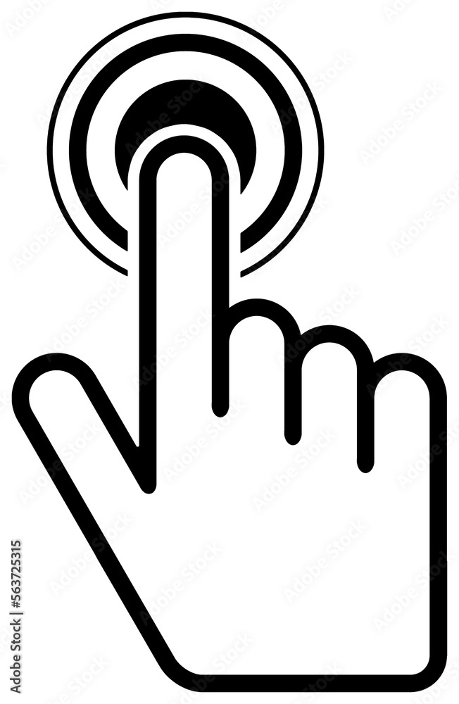 Clean & simple click here button with hand & pointing finger. Line art ...