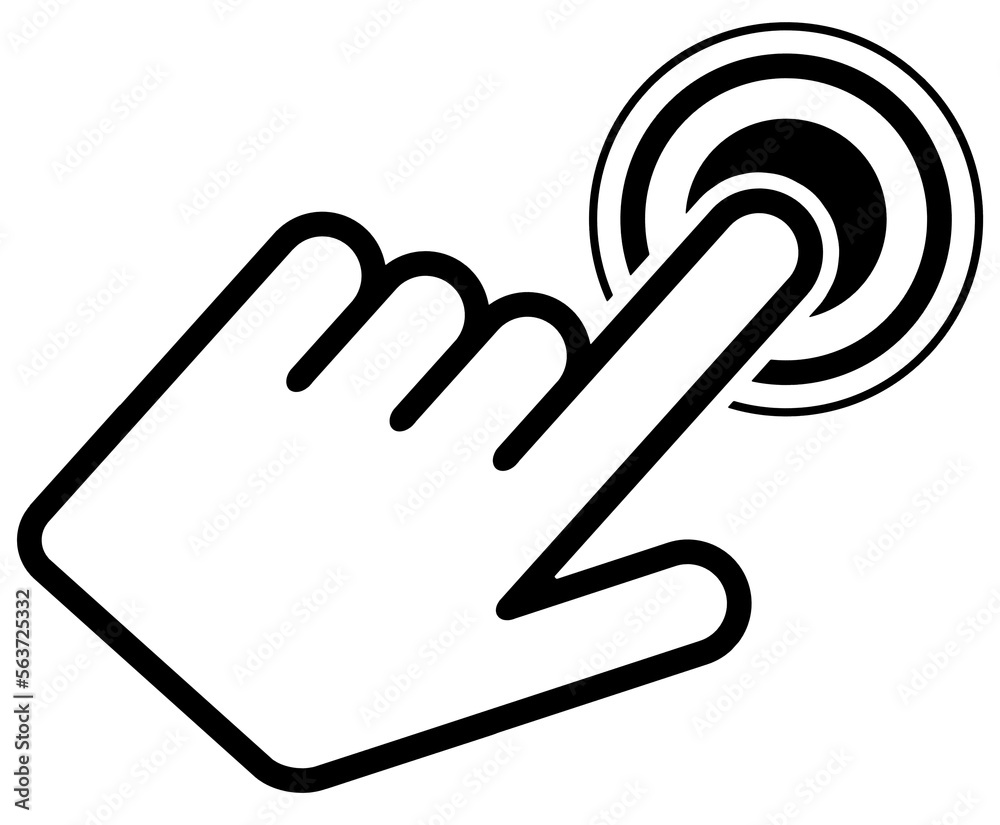 Clean & simple click here button with hand & pointing finger. Line art ...