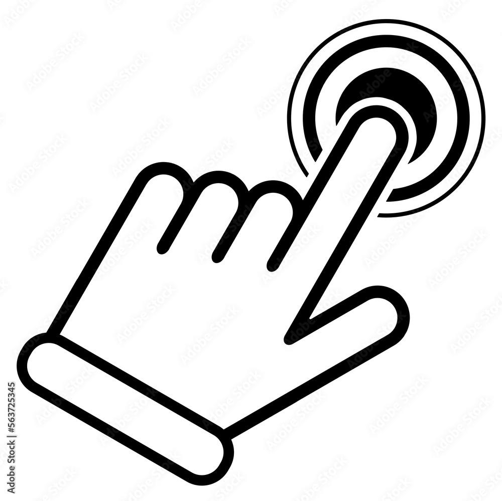 Clean & simple click here button with hand & pointing finger. Line art ...