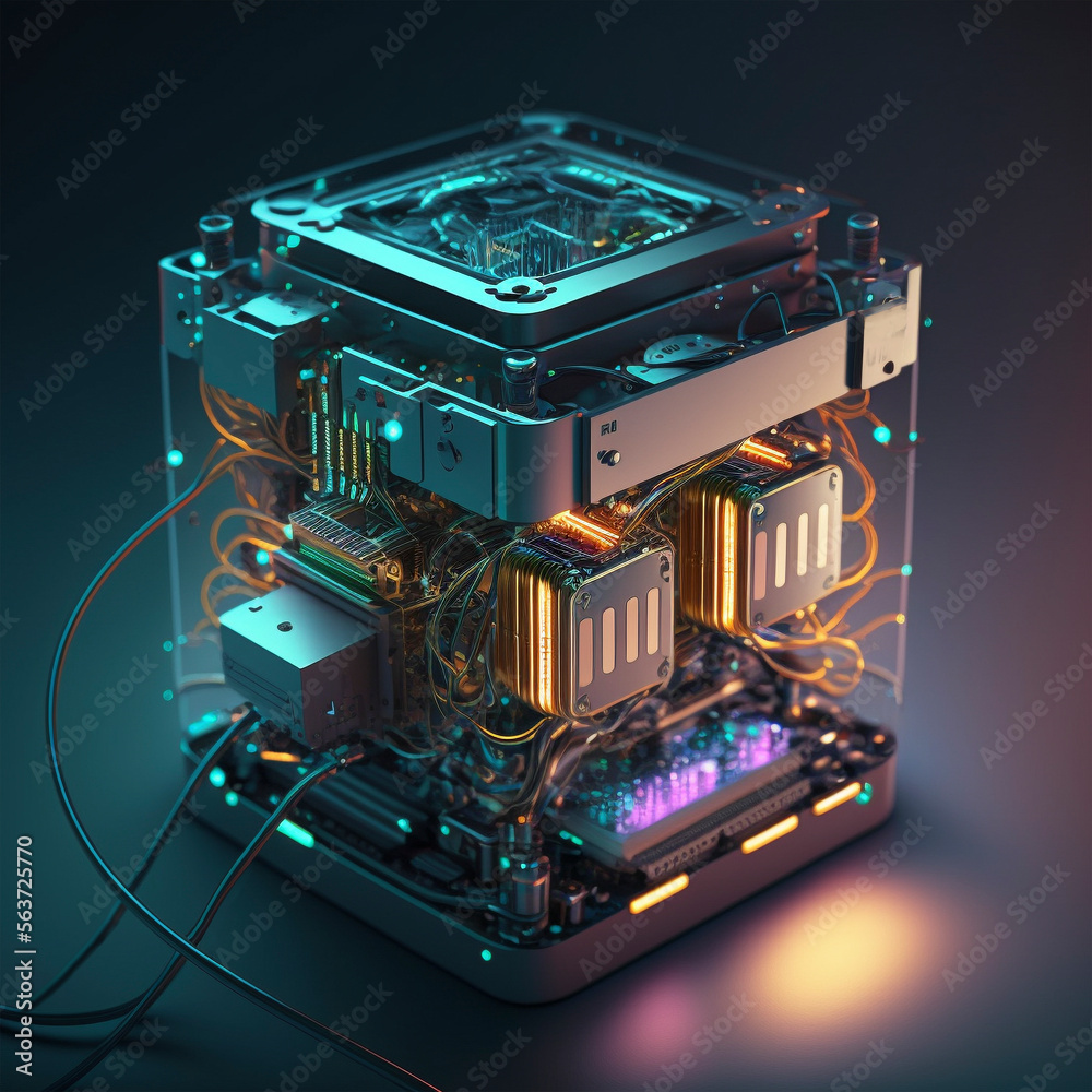 Abstract illustration of a futuristic supercomputer with intricate ...