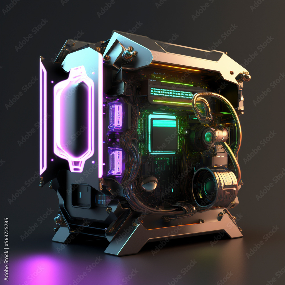 Abstract illustration of a futuristic supercomputer with intricate ...