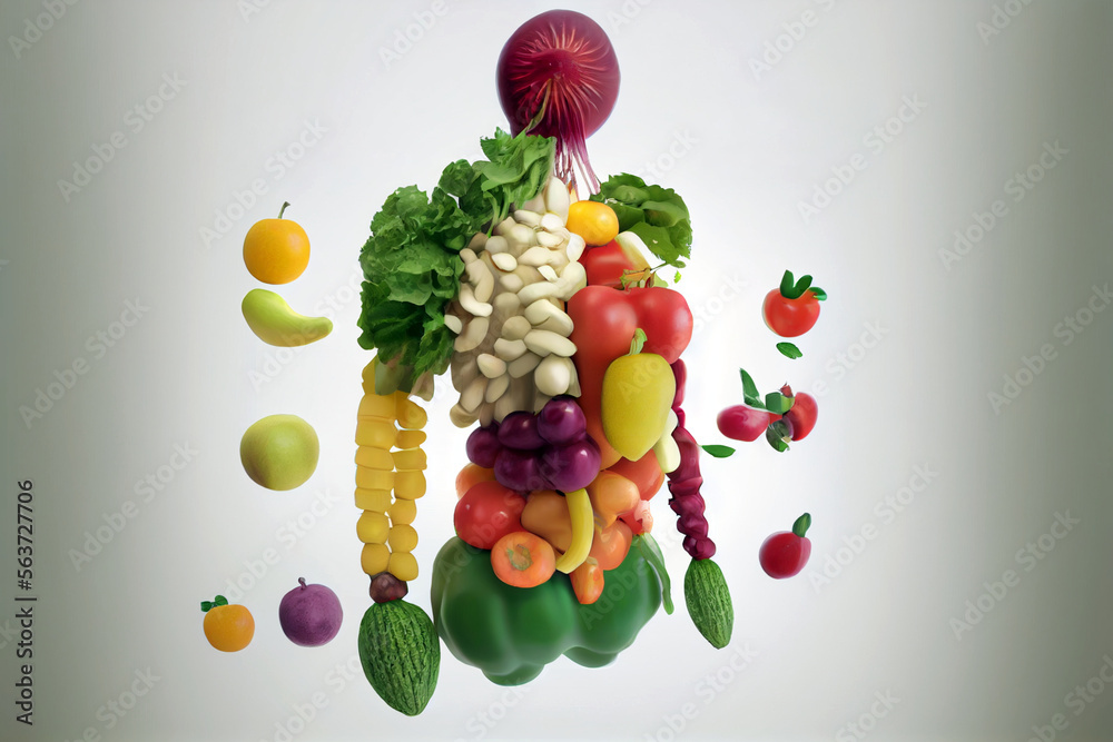 Illustration of a human anatomy made of Fruits and Vegetables in ...