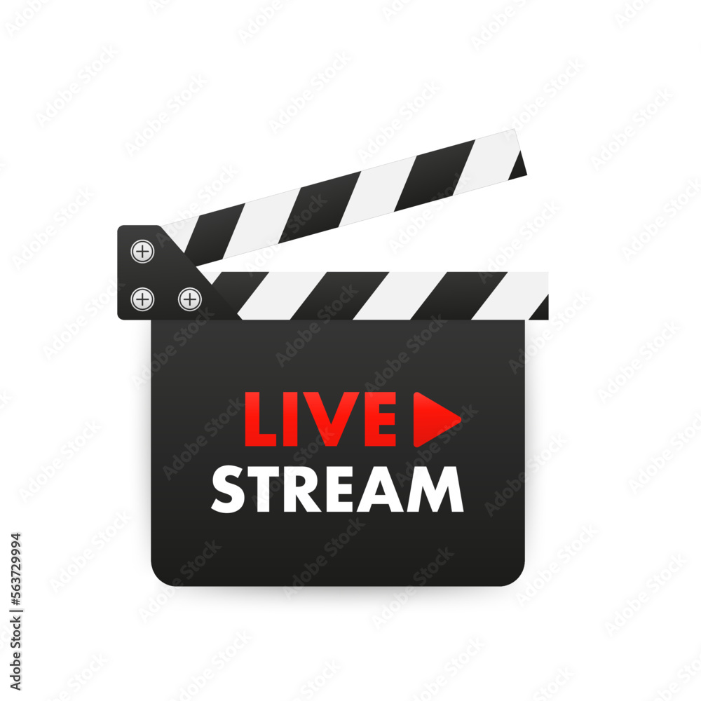 Live stream clapper. Video tutorial icon, emblem, label, Button. Movie ...