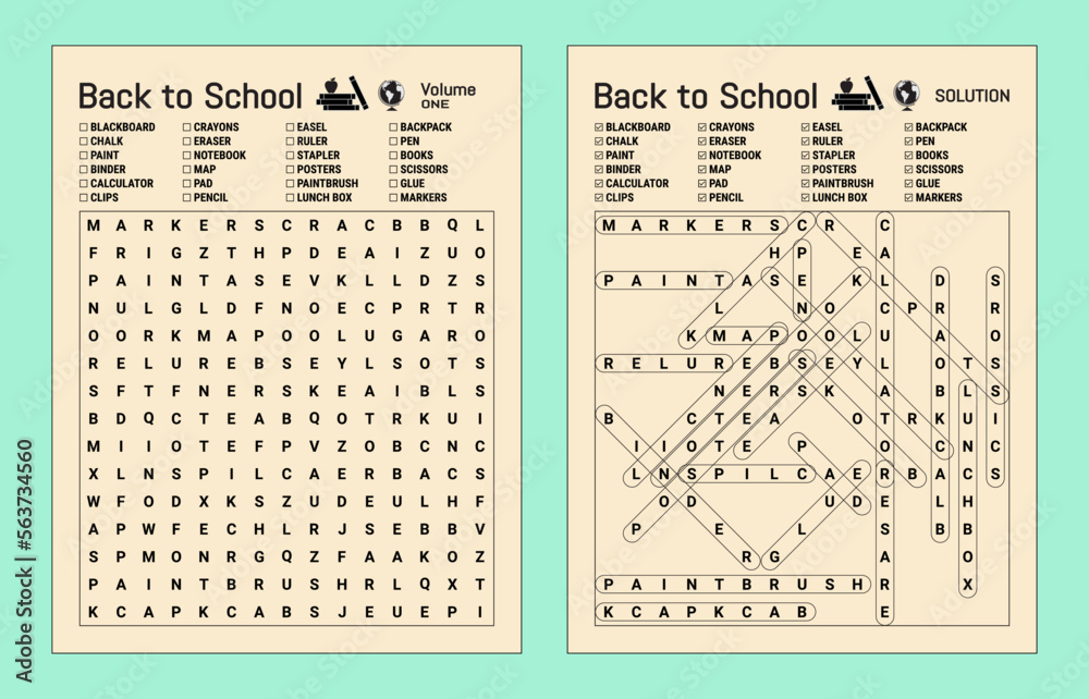 Back to school word search puzzle volume one - supplies Stock Vector ...
