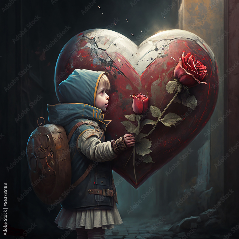 Niño junto aun enorme corazón concepto de amor incondicional e infinito ...