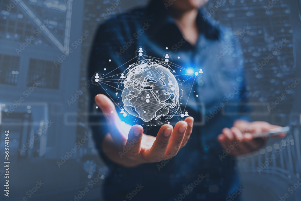 Big data analytics and business intelligence concept. Business person ...