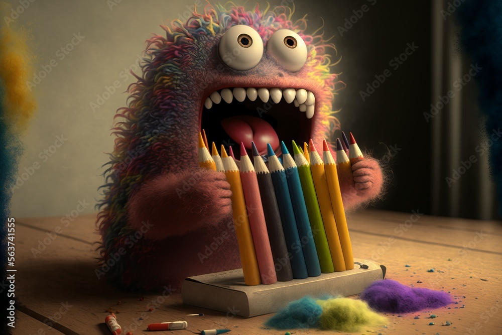 ภาพประกอบสต็อก Crayon Monster - Cute Monster Eating Crayons, Generative ...